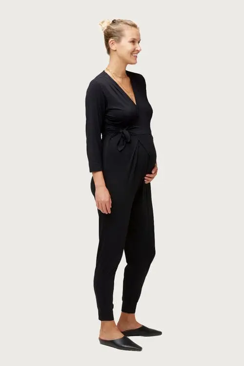 NOM MATERNITY Amabella Maternity & Nursing Jumpsuit - Black