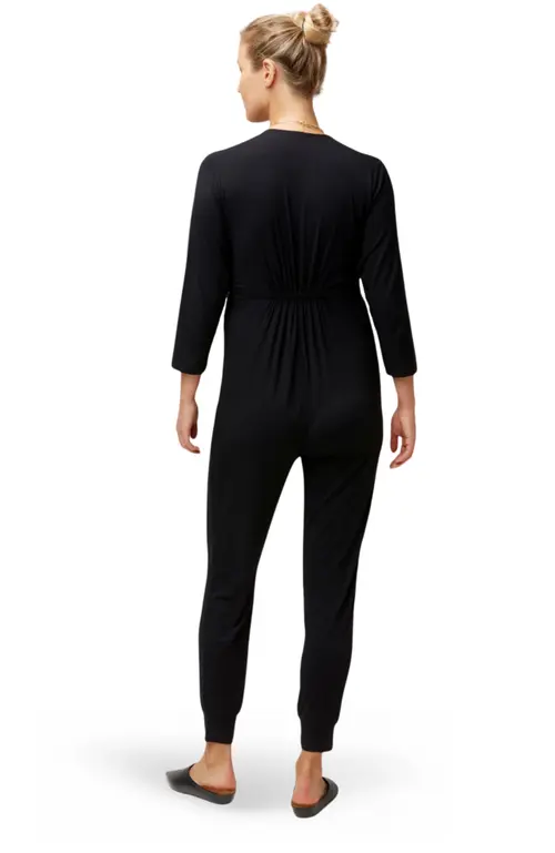 NOM MATERNITY Amabella Maternity & Nursing Wrap Jumpsuit - Black