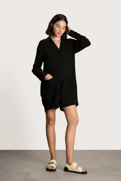NOM MATERNITY Juniper Maternity & Nursing Cotton Romper - Washed Black