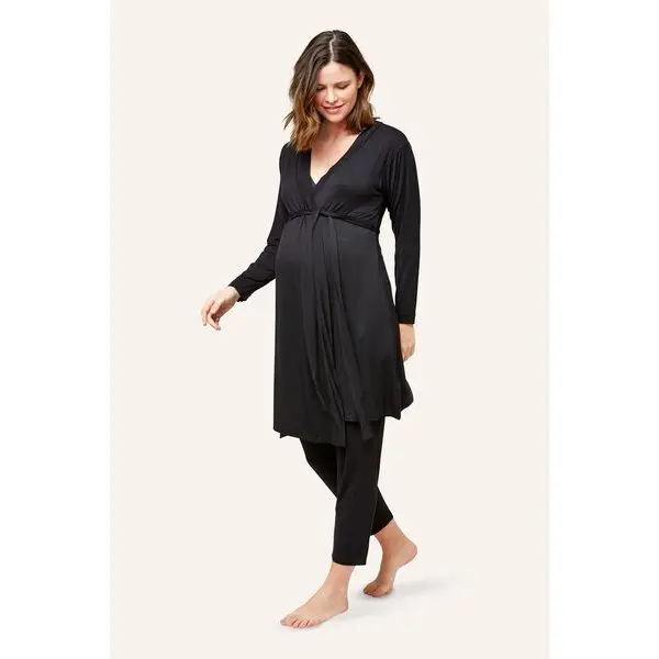 NOM MATERNITY Second Skin Maternity & Nursing Wrap Robe - Black