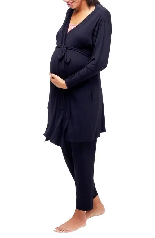 NOM MATERNITY Second Skin Maternity & Nursing Robe - Black
