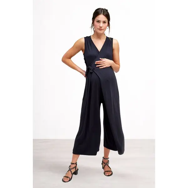 NOM MATERNITY Francesca Maternity & Nursing Cropped Jumpsuit - Black