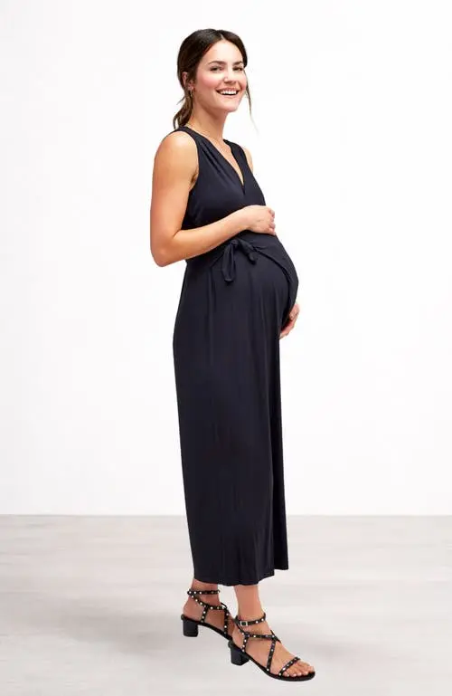 NOM MATERNITY Francesca Maternity & Nursing Cropped Jumpsuit - Black