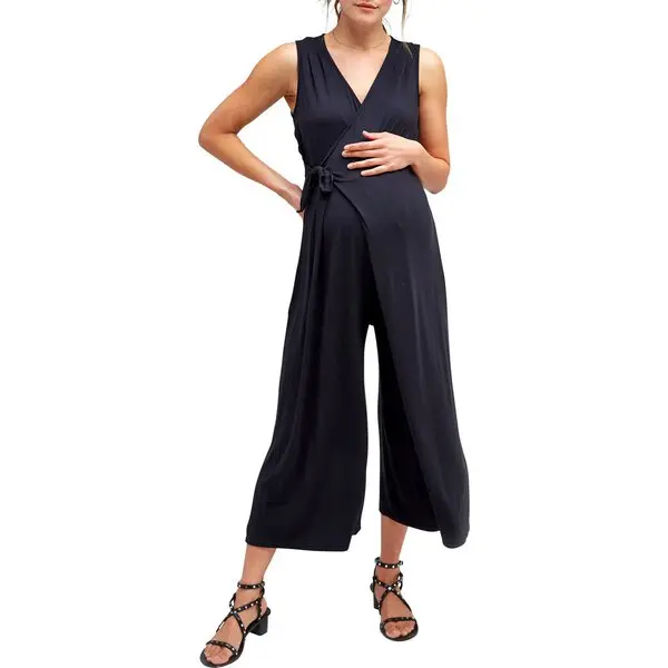 NOM MATERNITY Francesca Maternity & Nursing Cropped Jumpsuit - Black