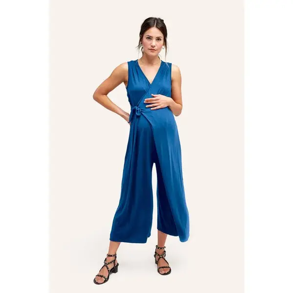 NOM MATERNITY Francesca Maternity & Nursing Cropped Jumpsuit - Marine Blue