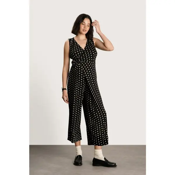 NOM MATERNITY Francesca Maternity & Nursing Cropped Jumpsuit - Polka Dot Black