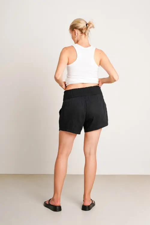 NOM MATERNITY The Easy Smocked Maternity Shorts - Black