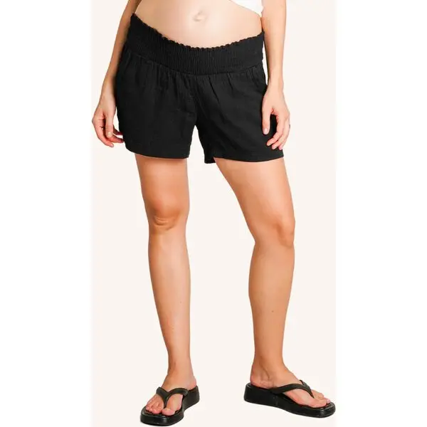 NOM MATERNITY The Easy Smocked Maternity Shorts - Black