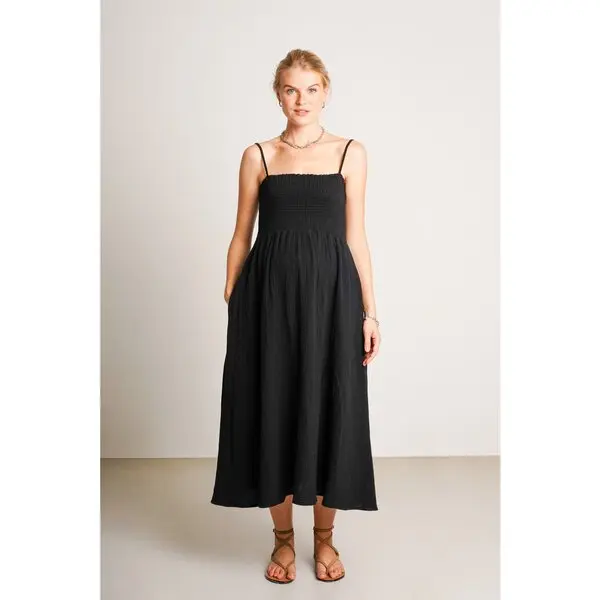 NOM MATERNITY The Easy Maternity & Nursing Midi Dress - Black