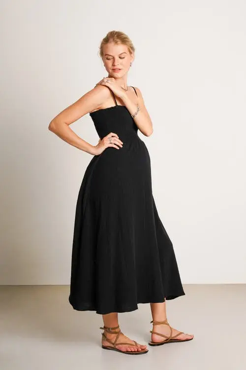 NOM MATERNITY The Easy Maternity & Nursing Midi Dress - Black