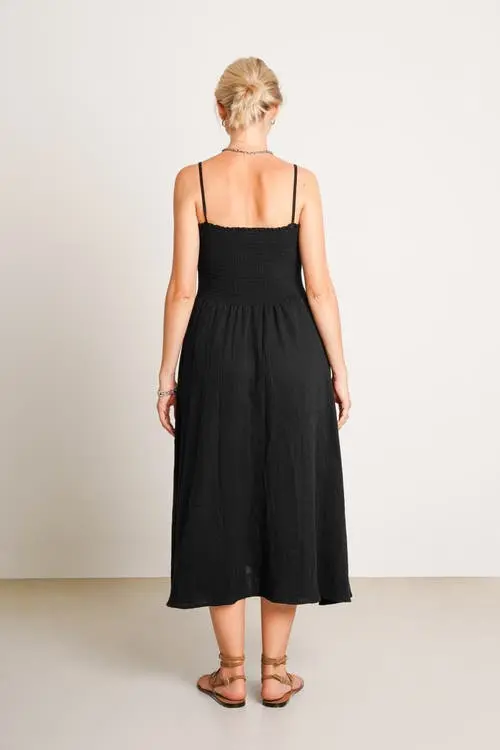 NOM MATERNITY The Easy Maternity & Nursing Midi Dress - Black