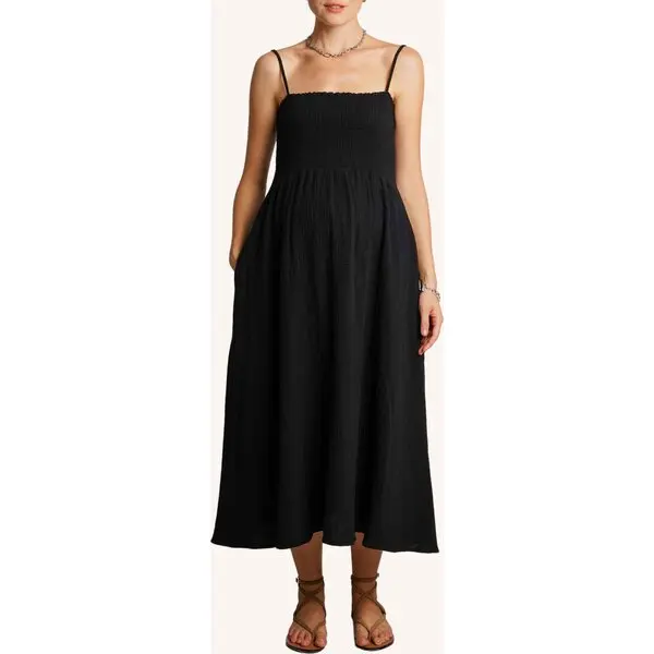 NOM MATERNITY Smocked Maternity Midi Dress - Black