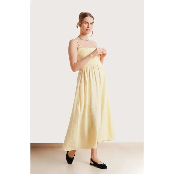 NOM MATERNITY The Easy Maternity & Nursing Midi Dress - Butter Yellow