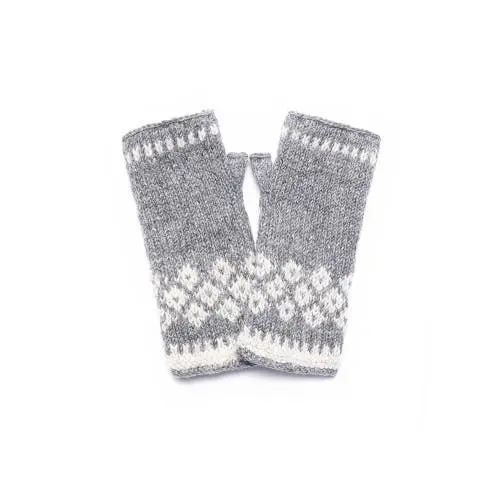 FEELGOODZ Jaya Harlequin Wool Half Mittens - Ice