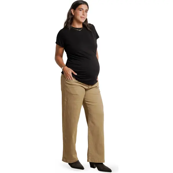NOM MATERNITY Slouch Under-bump Boyfriend Jeans - Olive