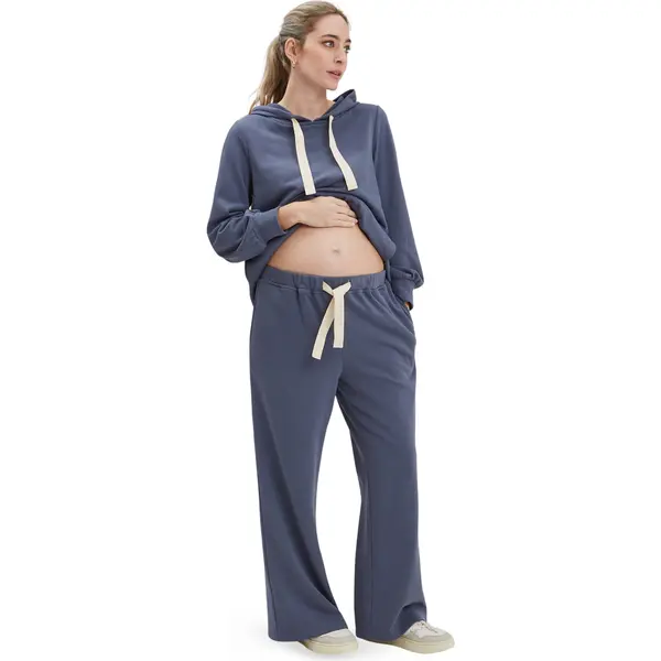 NOM MATERNITY Walker Maternity Lounge Pants Wide Leg French Terry - Slate