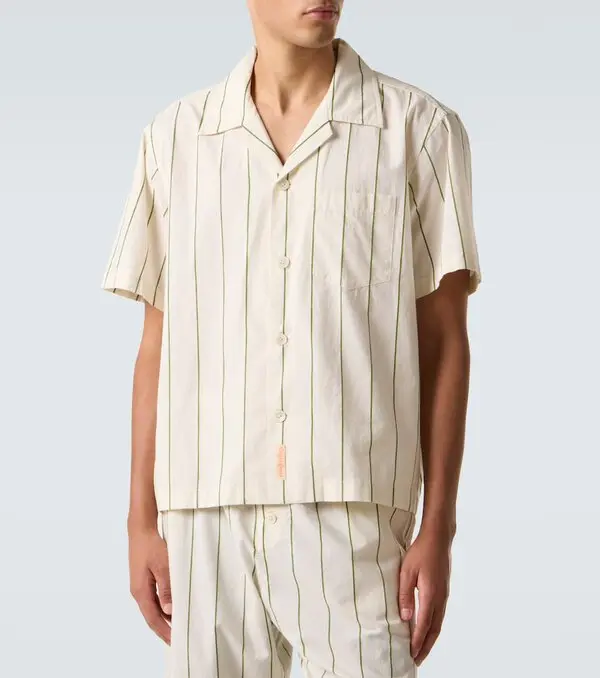 BODE Celery Striped Cotton Bowling Shirt - White