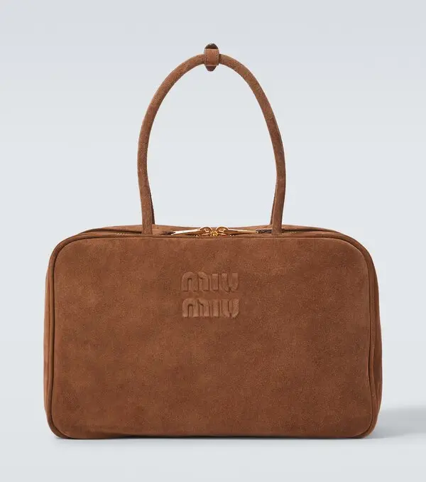Miu Miu Logo Suede Tote Bag - Brown