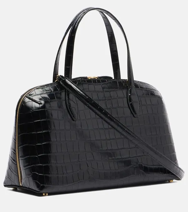 TOTEME Lounge Medium Croc-effect Leather Tote Bag - Black
