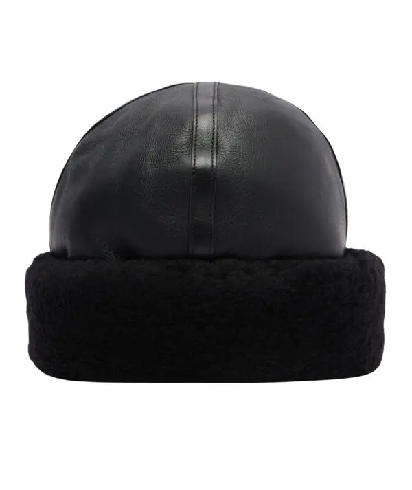 TOTEME Shearling-trimmed Leather Hat - Black