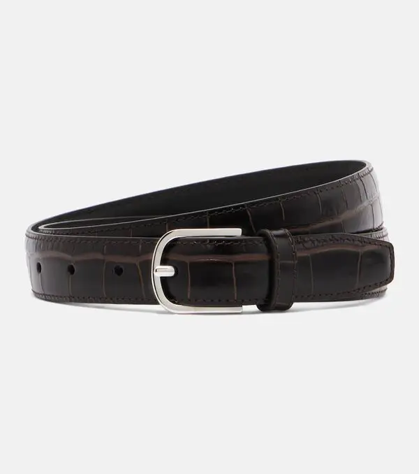 TOTEME Slim Croc-effect Leather Belt - Brown