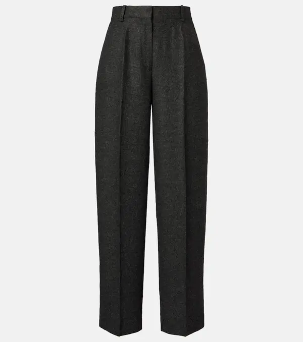TOTEME High-rise Wide-leg Flannel Pants - Grey