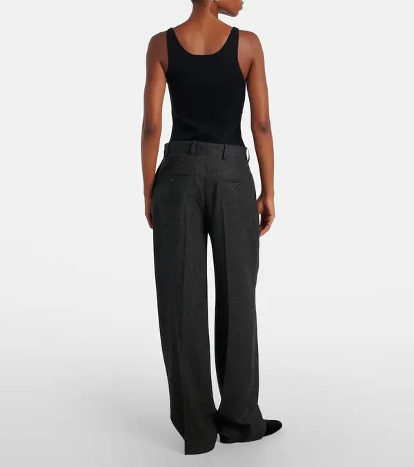 TOTEME High-rise Wide-leg Flannel Pants - Grey