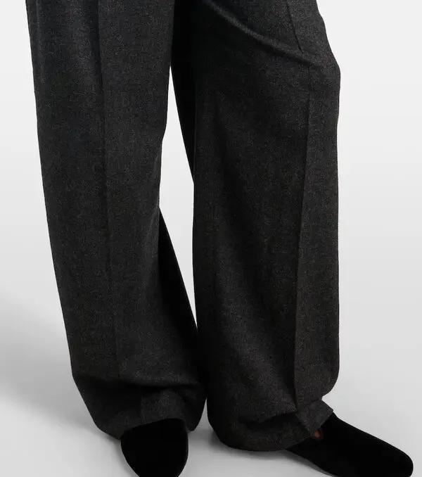 TOTEME High-rise Wide-leg Flannel Pants - Grey