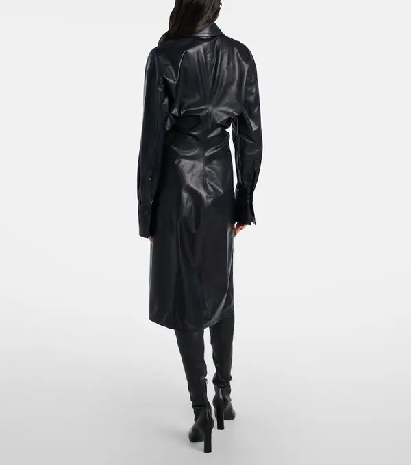TOTEME Ruched Leather Shirt Dress