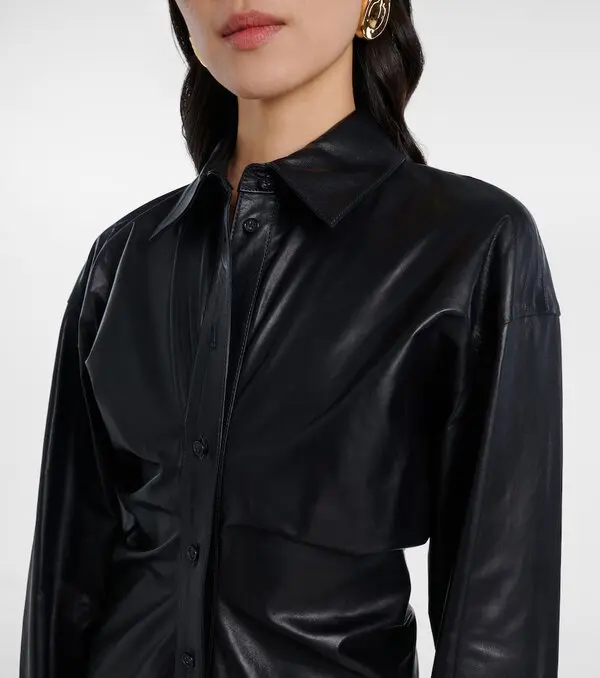 TOTEME Ruched Leather Shirt Dress