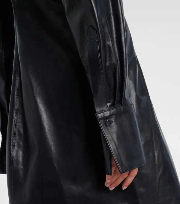 TOTEME Ruched Leather Shirt Dress