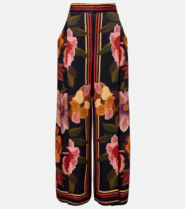 Farm Rio Floral High-rise Wide-leg Pants