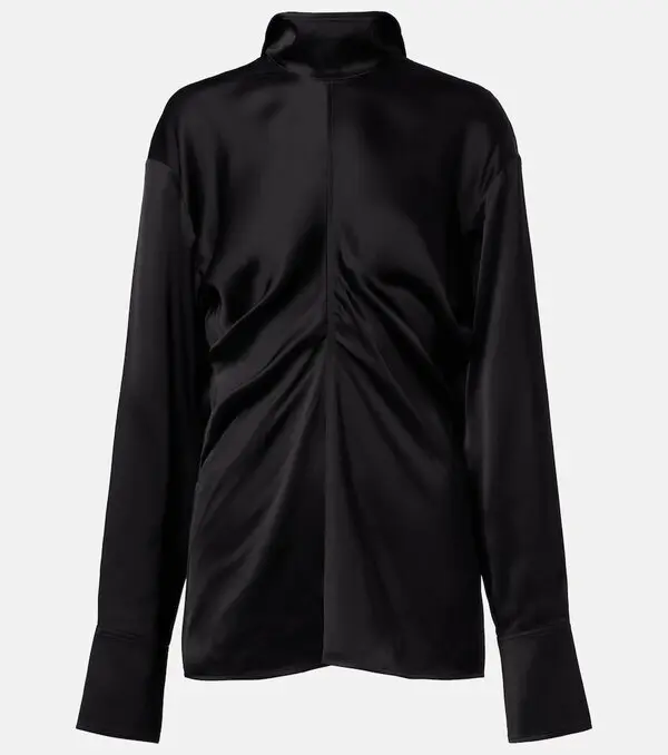 TOTEME Gathered Satin Top - Black