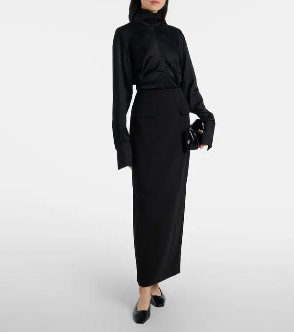 TOTEME Gathered Satin Turtleneck Top