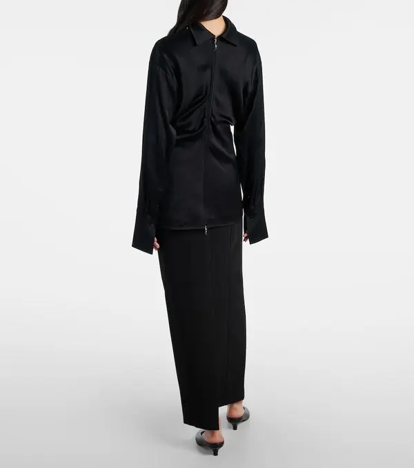 TOTEME Gathered Satin Turtleneck Top