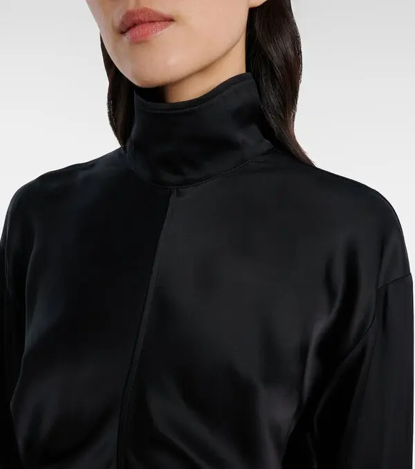 TOTEME Gathered Satin Turtleneck Top