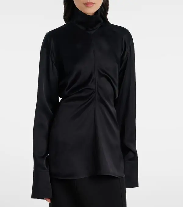 TOTEME Gathered Satin Turtleneck Top