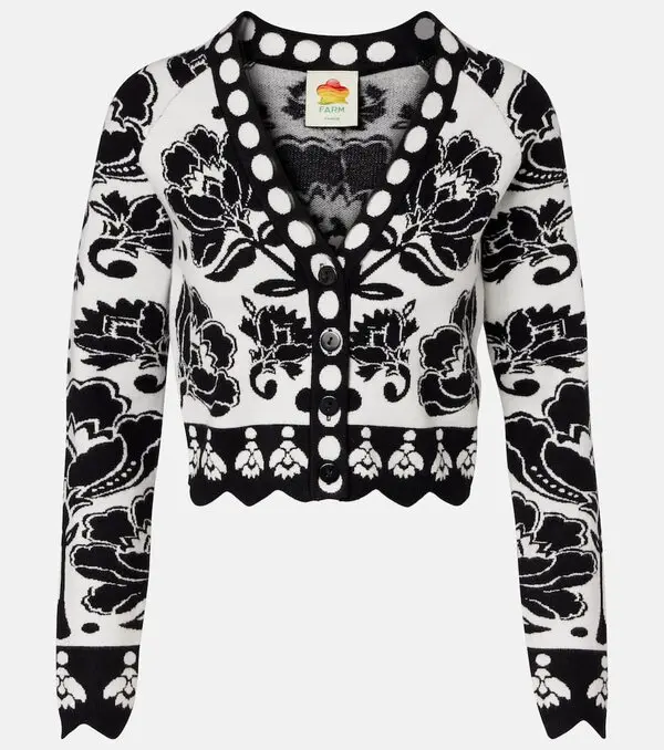 Farm Rio Floral Arabesque Jacquard Cardigan - Black