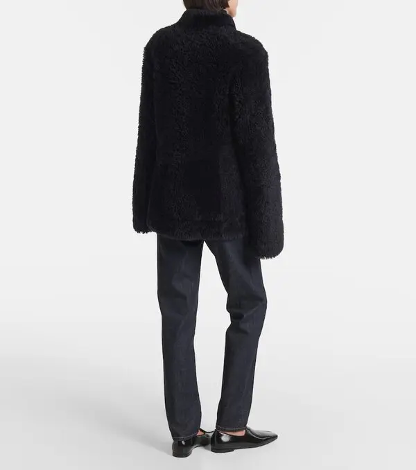 TOTEME Shearling Jacket With Leather Trim - Blue