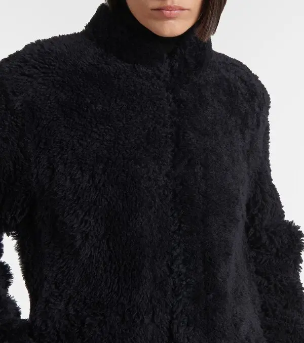 TOTEME Shearling Jacket With Leather Trim - Blue