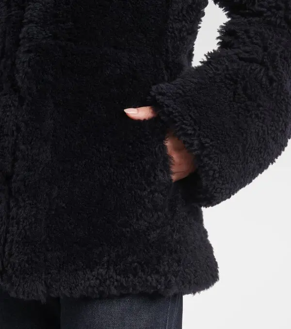 TOTEME Shearling Jacket With Leather Trim - Blue