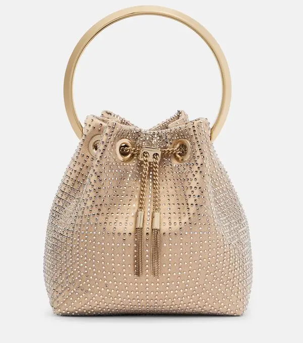 JIMMY CHOO Bon Bon Small Embellished Bucket Bag - Gold