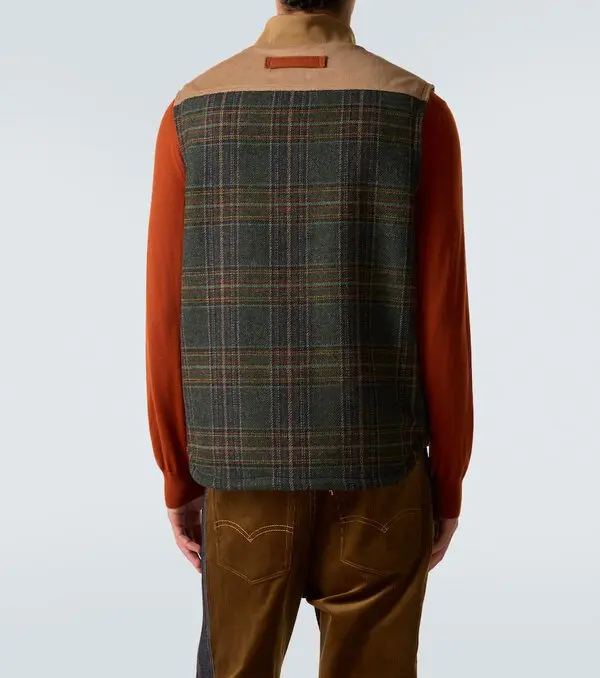 Junya Watanabe Leather-trimmed Cotton And Wool Waistcoat - Brown
