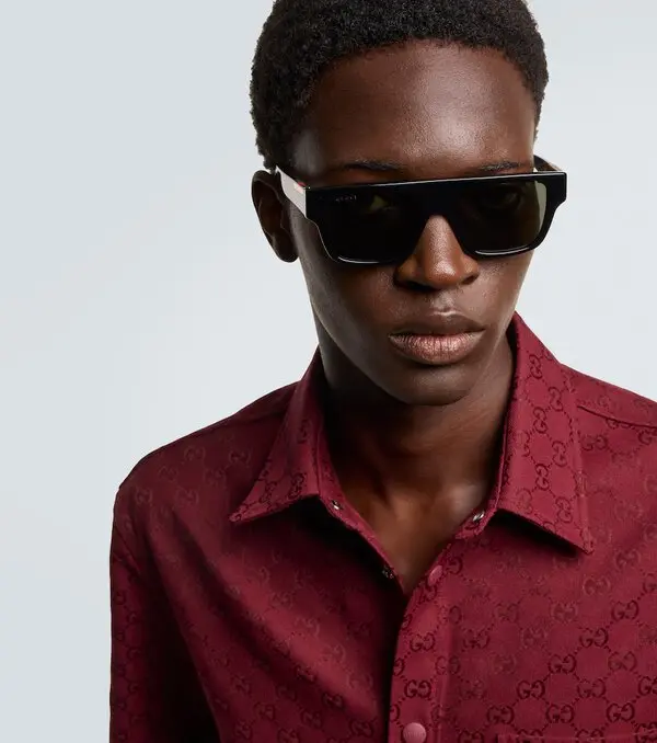 Gucci Web Stripe Flat-top Sunglasses - Black