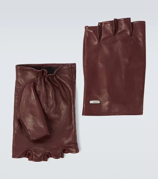 Our Legacy Fingerless Leather Gloves - Burgundy