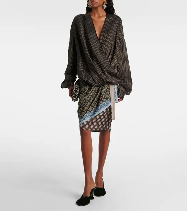 Dries Van Noten Striped Draped Wrap Top