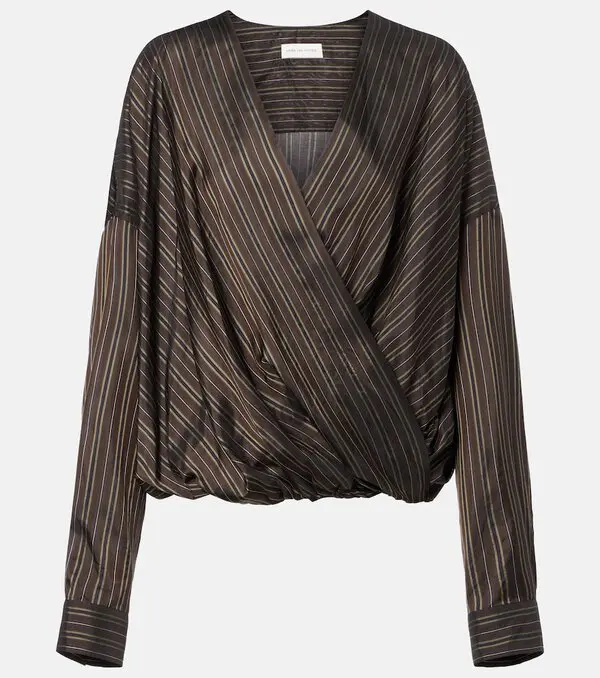 Dries Van Noten Striped Draped Wrap Top - Brown