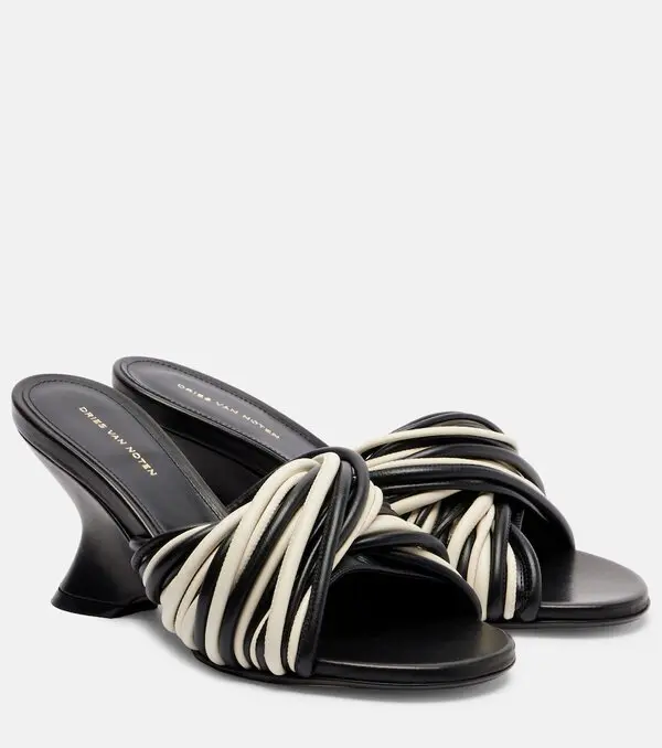 Dries Van Noten 75 Leather Wedge Mules