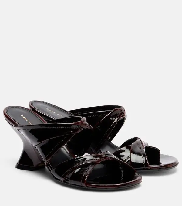Dries Van Noten 75 Patent Leather Wedge Mules