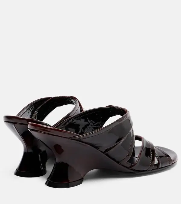 Dries Van Noten 75 Patent Leather Wedge Mules